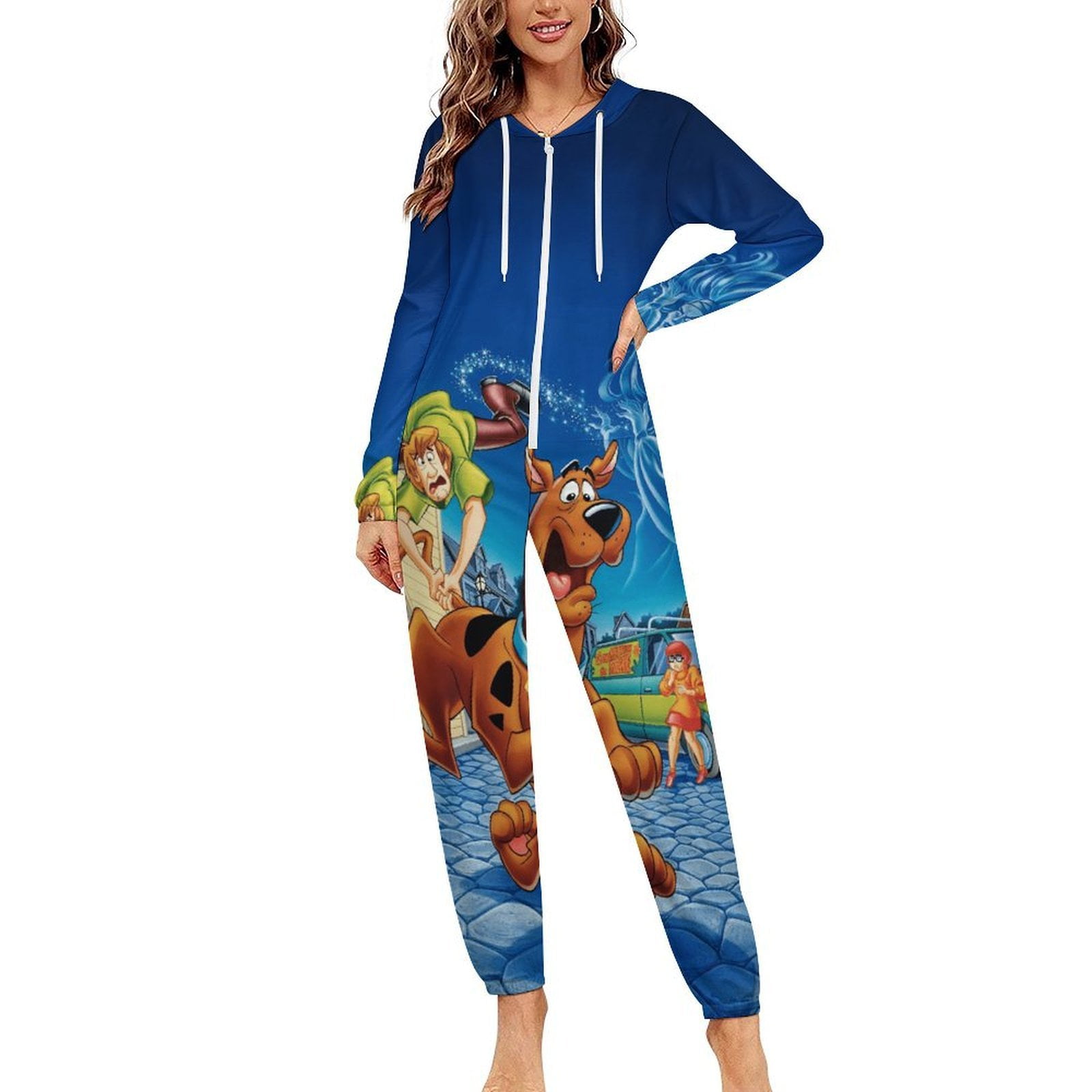 Scooby-Doo Women Men Pajamas Zipper Onesie Jumpsuit Hooded One Piece ...