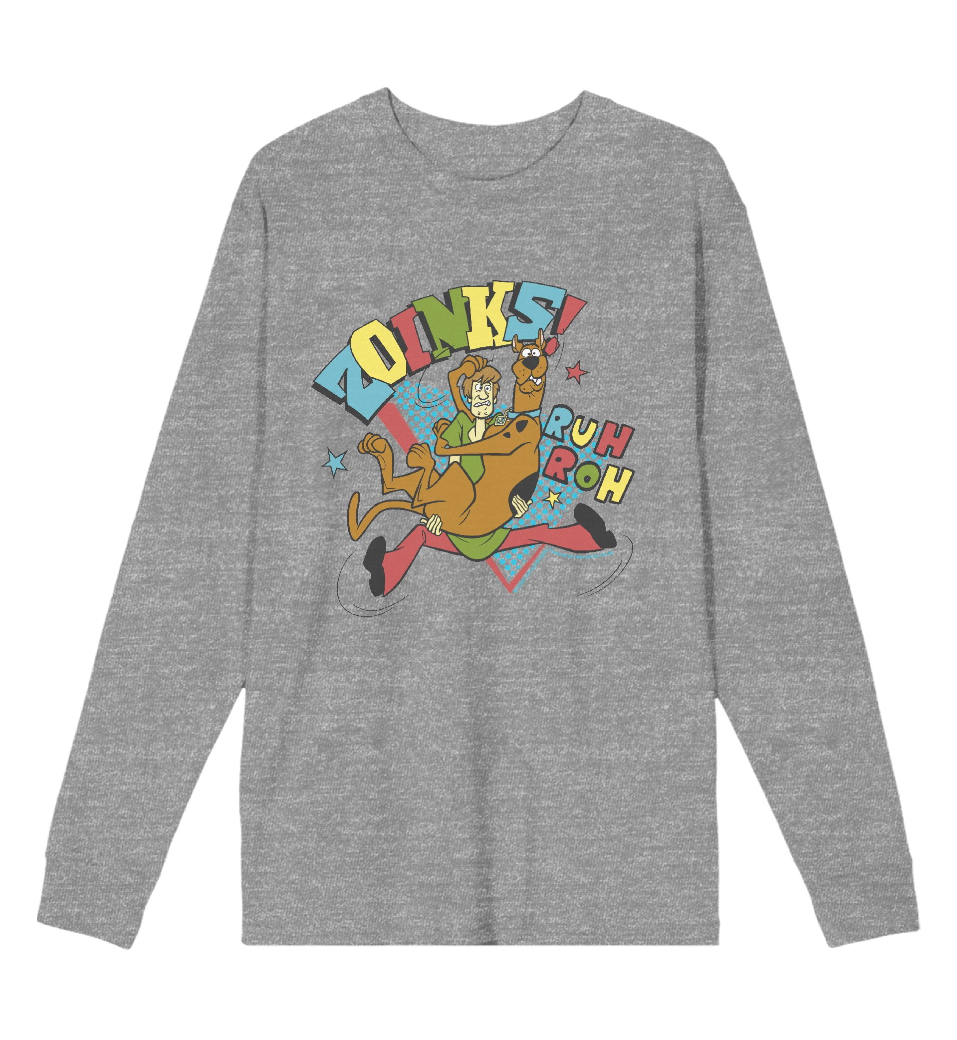 Scooby-Doo Zoinks Ruh Roh Adult Heather Gray Crew Neck Long Sleeve Tee ...