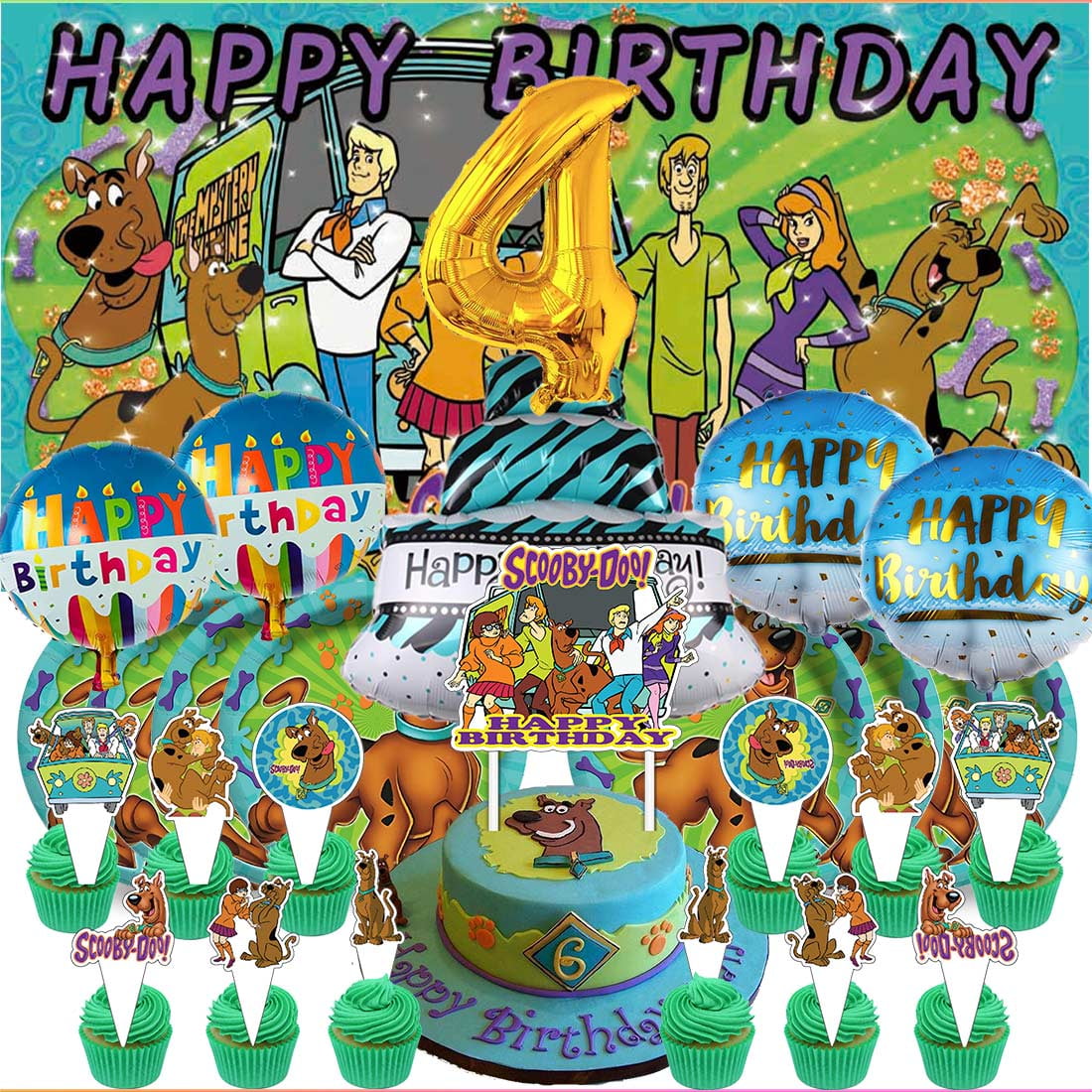 Scooby doo 4th Tableware Balloons Cake Toppers Backdrop Banner Supplies ...