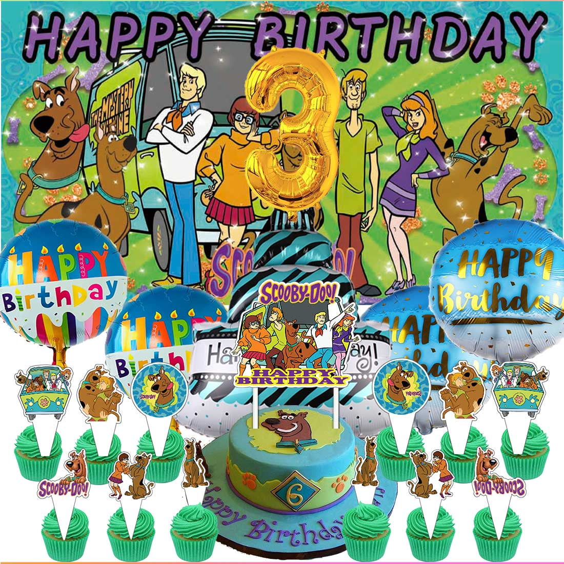 Scooby doo Party Supplies Decor 3rd Kit Balloons Birthday Cake Topper ...