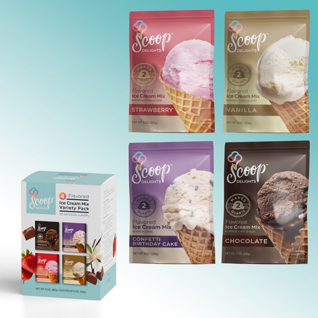Scoop Delights Ice Cream Powder Mix 4 8-oz Assorted Flavor Pouches ...