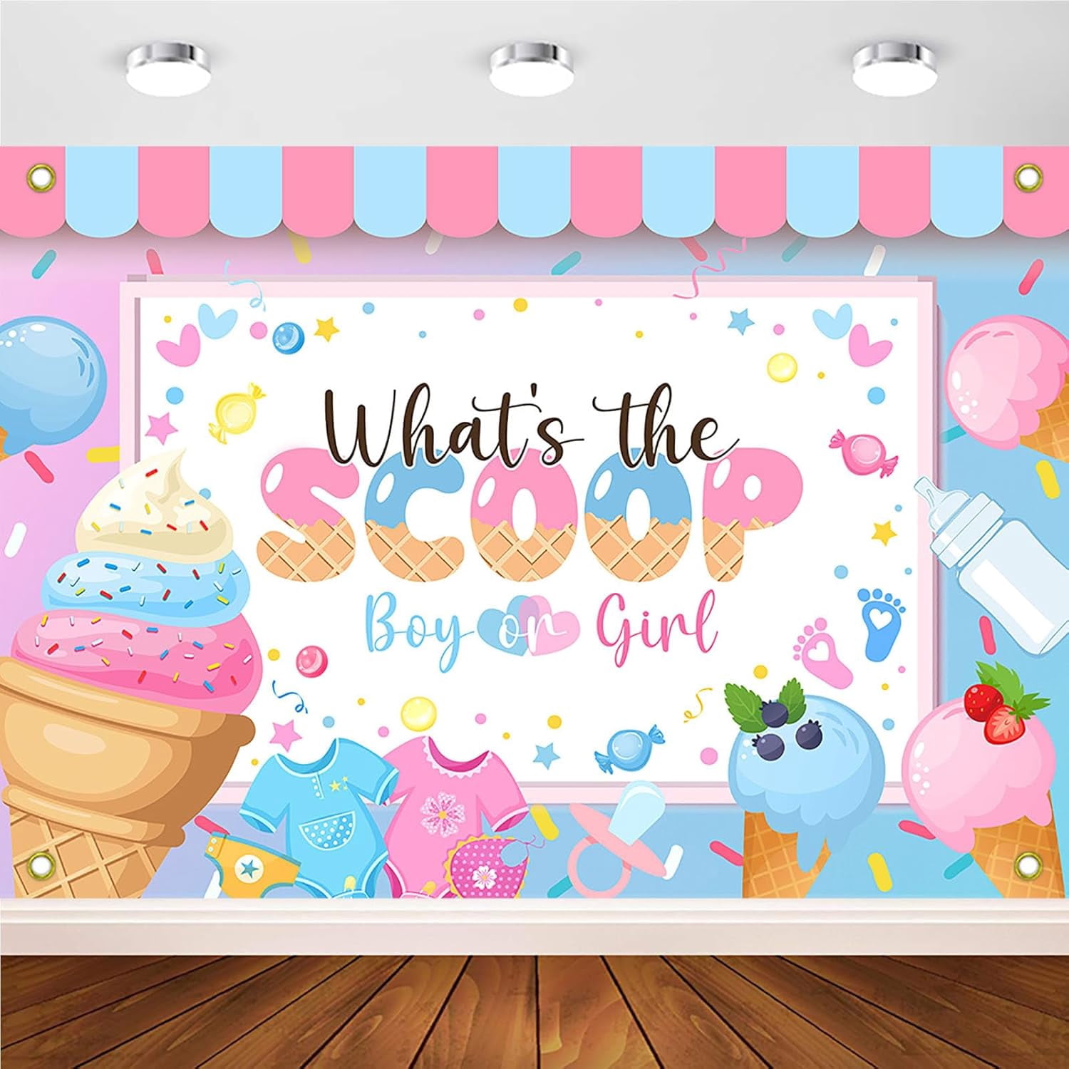 What's The Scoop Gender Reveal Backdrop Boy or Girl Ice Cream Gender ...