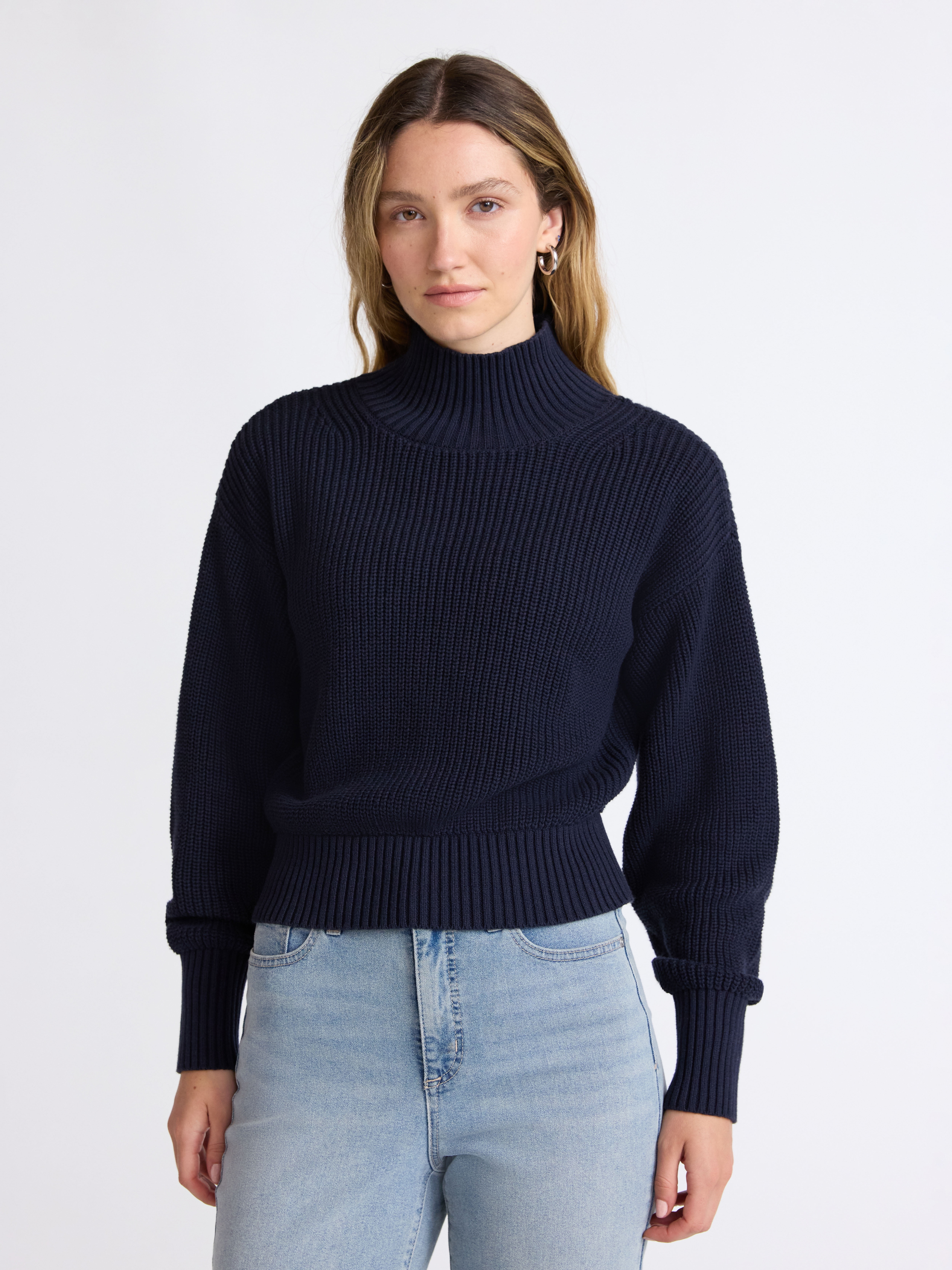 Scoop Women’s Cotton Boxy Ribbed Turtleneck Sweater, Midweight, Size XS ...
