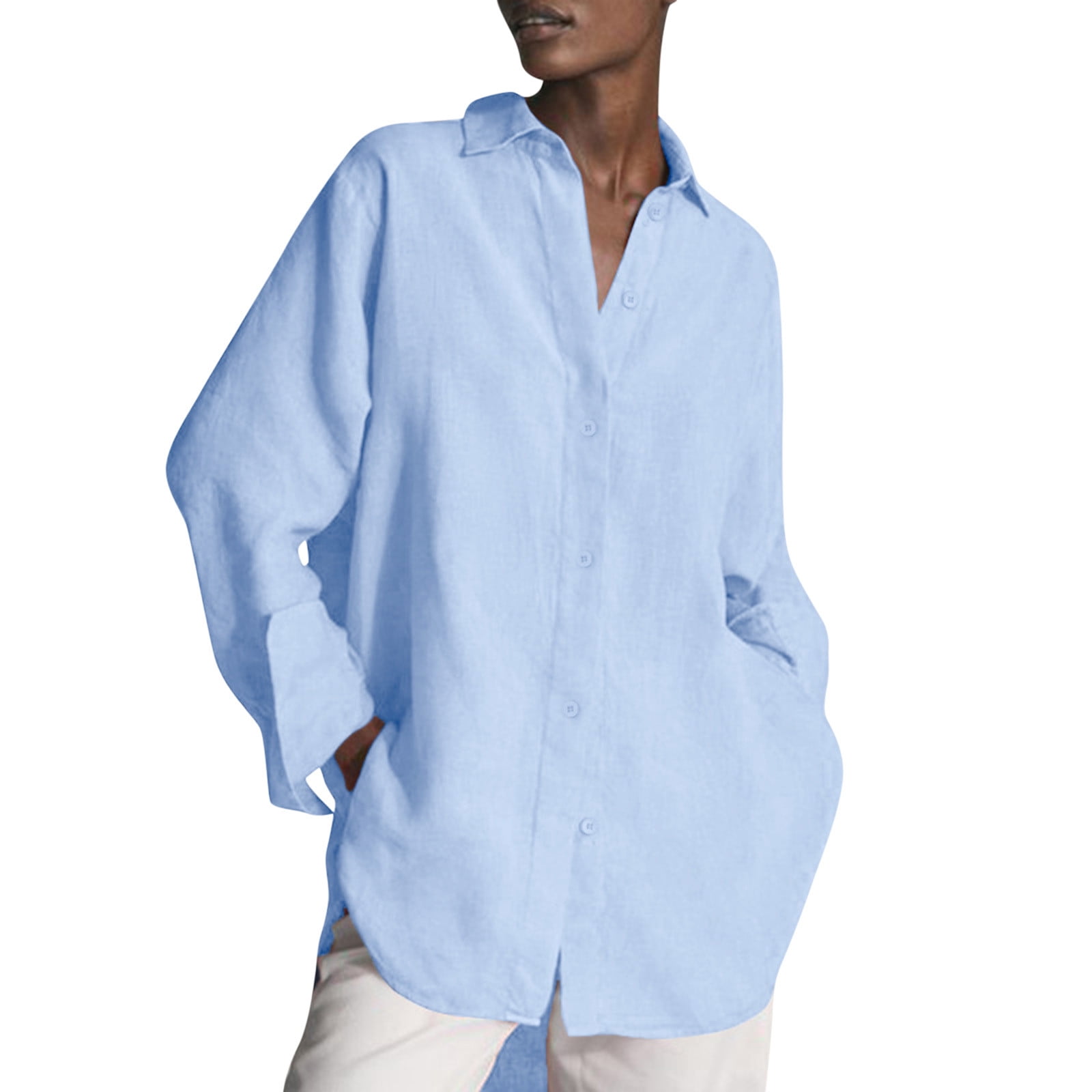 Scoop Neck Cotton Blouse, Women's Polka Dot Print Shirt, Casual Long ...