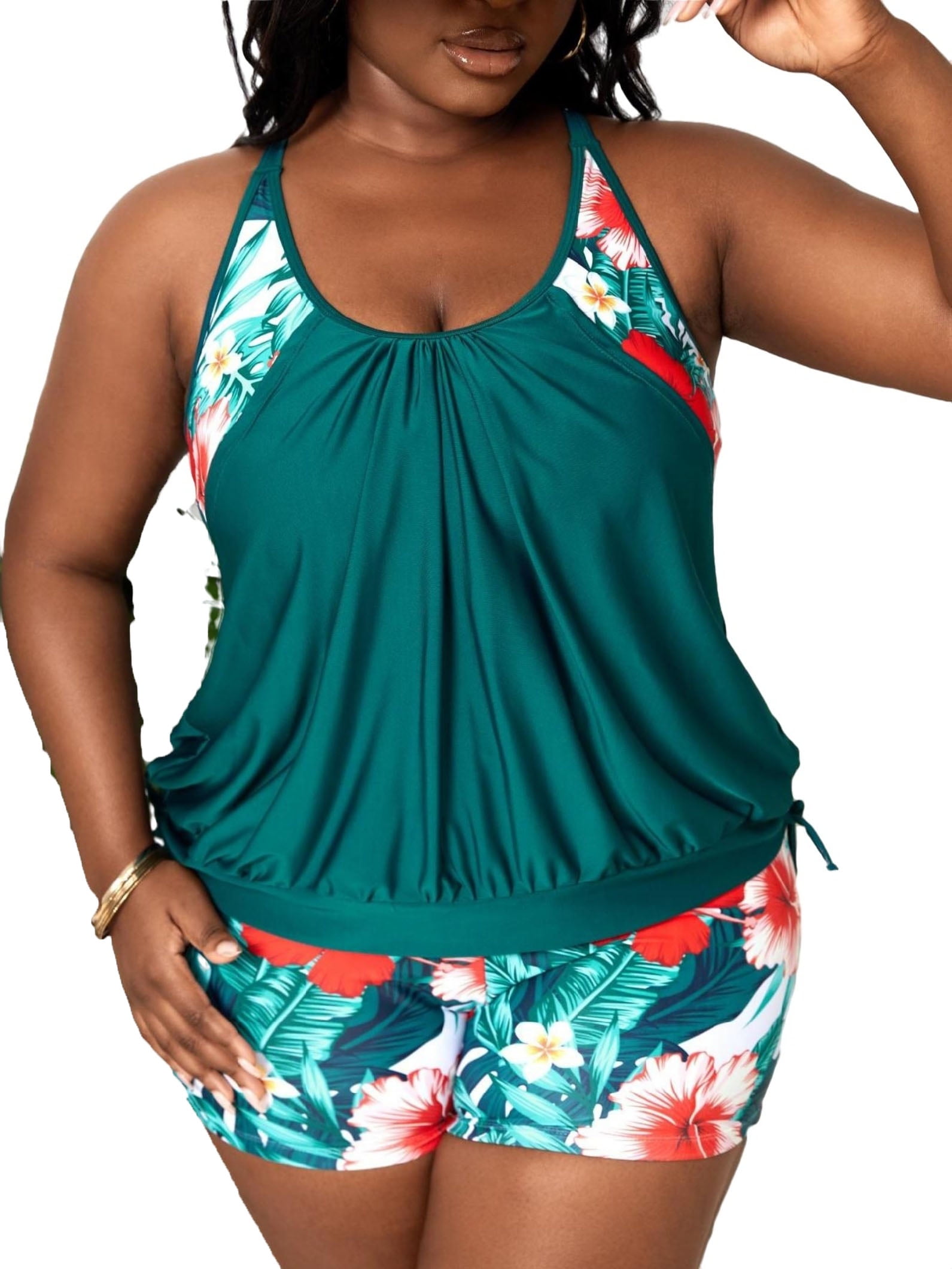 Scoop Neck Multicolor Plus Size Tankinis Womens Plus