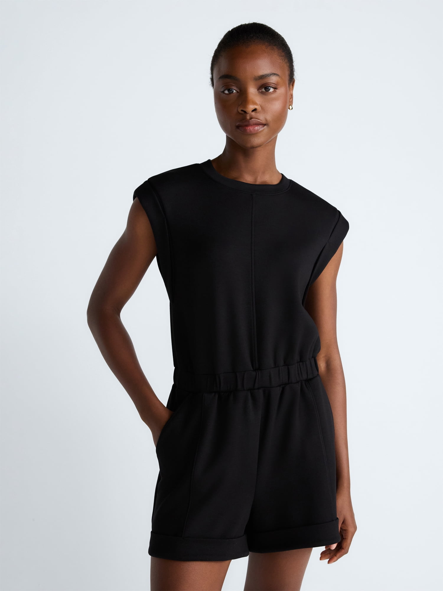 Scoop Women's and Women's Plus Scubaknit Crewneck Romper, Sizes XS-4X ...