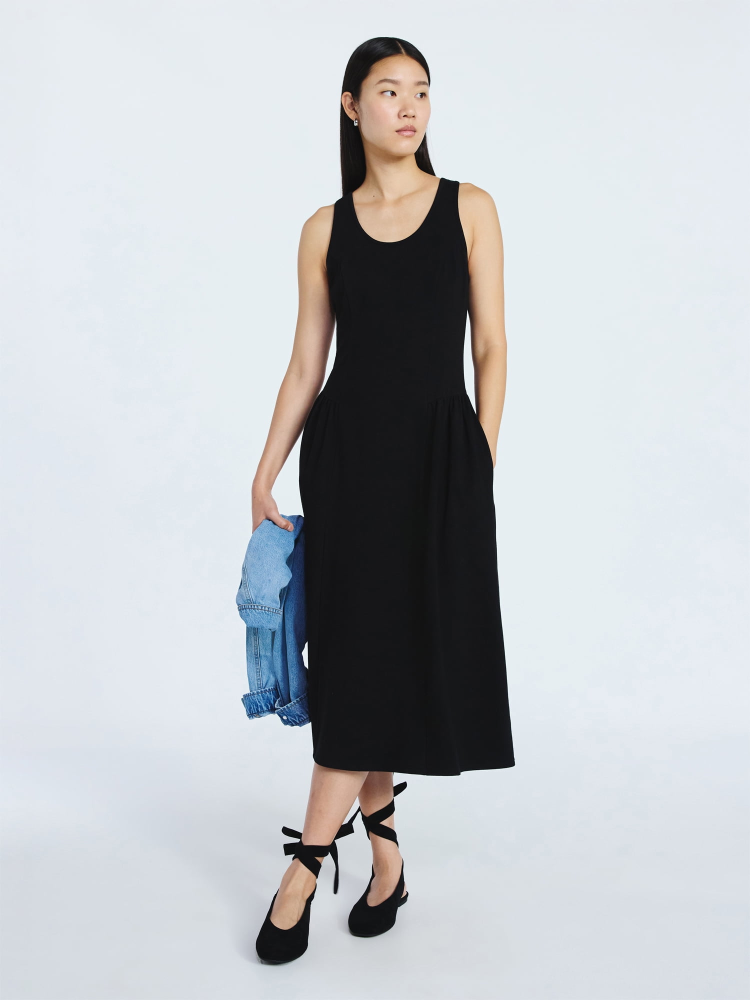 Scoop Women's and Women's Plus Stretch Cotton Blend Midi Basque Dress ...