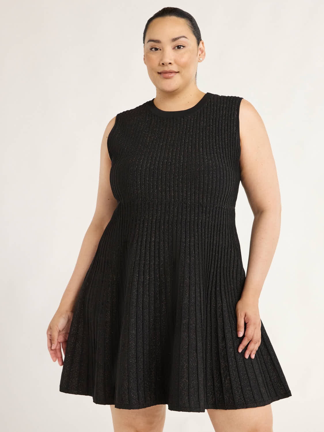 Scoop Women’s & Women's Plus Metallic Knit Mini Flare Dress, Sizes XS ...