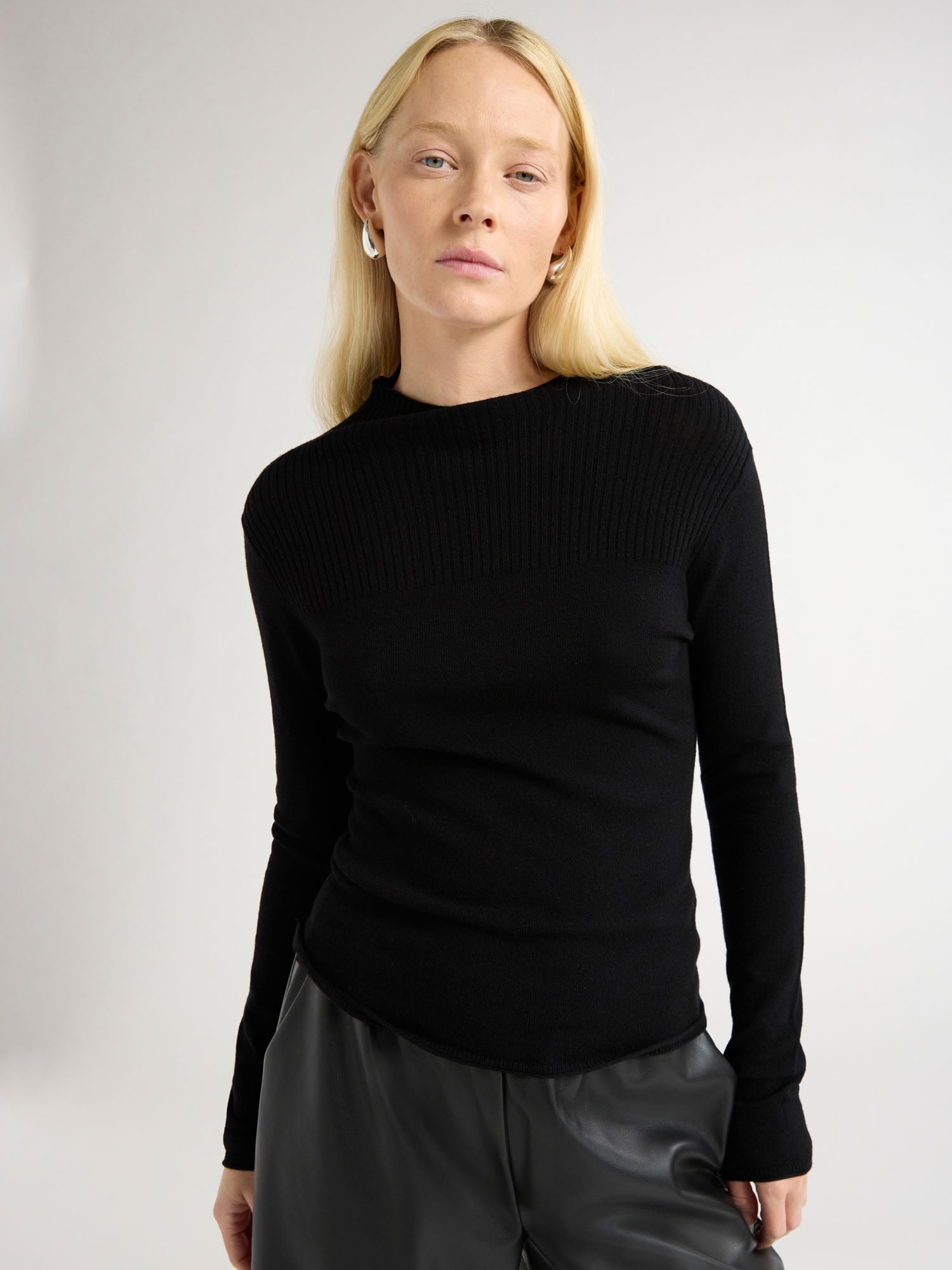 Scoop Women's Slim Funnel Neck Sweater, Lightweight Ribbed Knit, Sizes ...