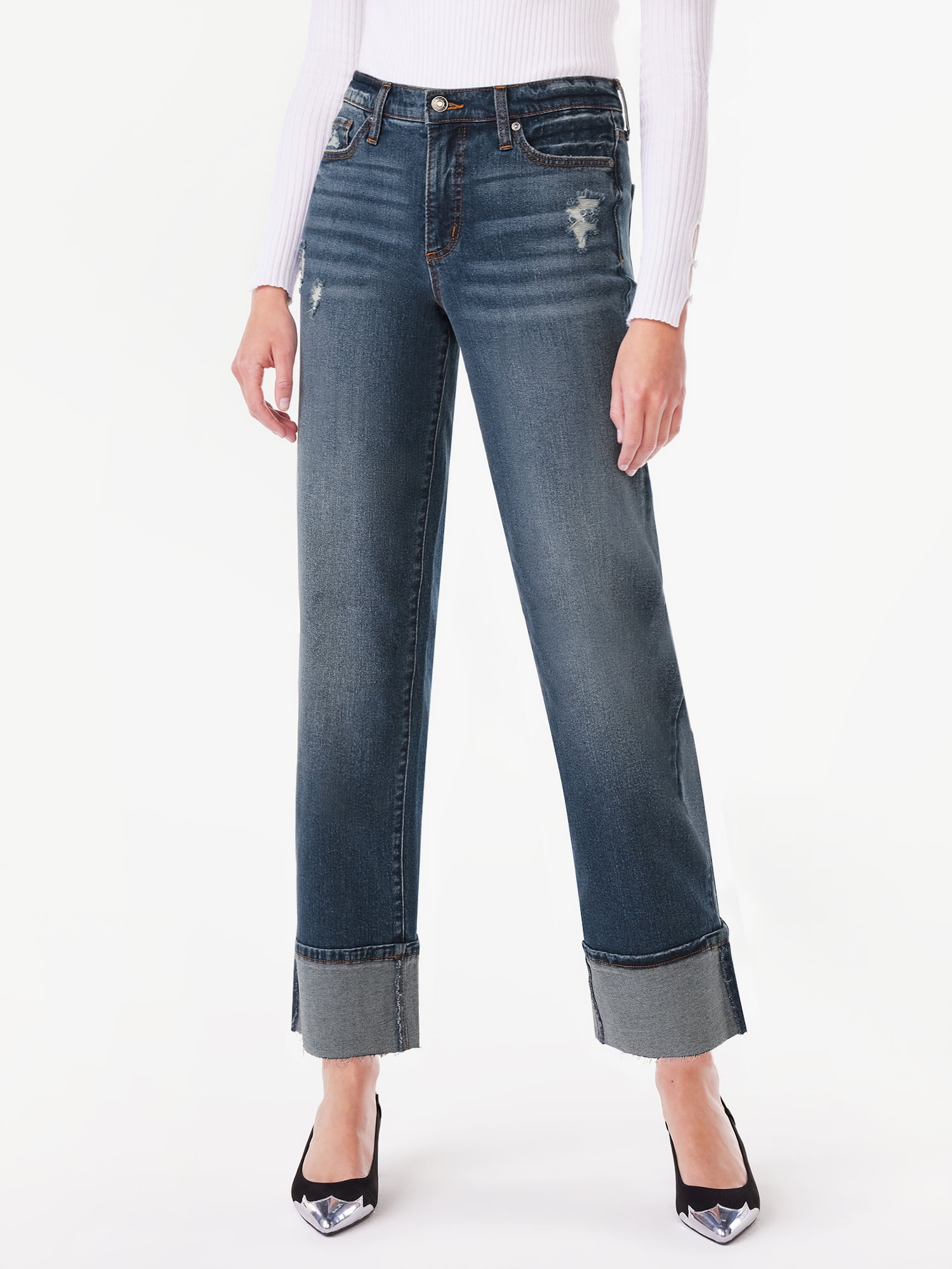Scoop Women's and Women's Plus Benton Cuffed Ankle Jeans, 25", 27", and ...