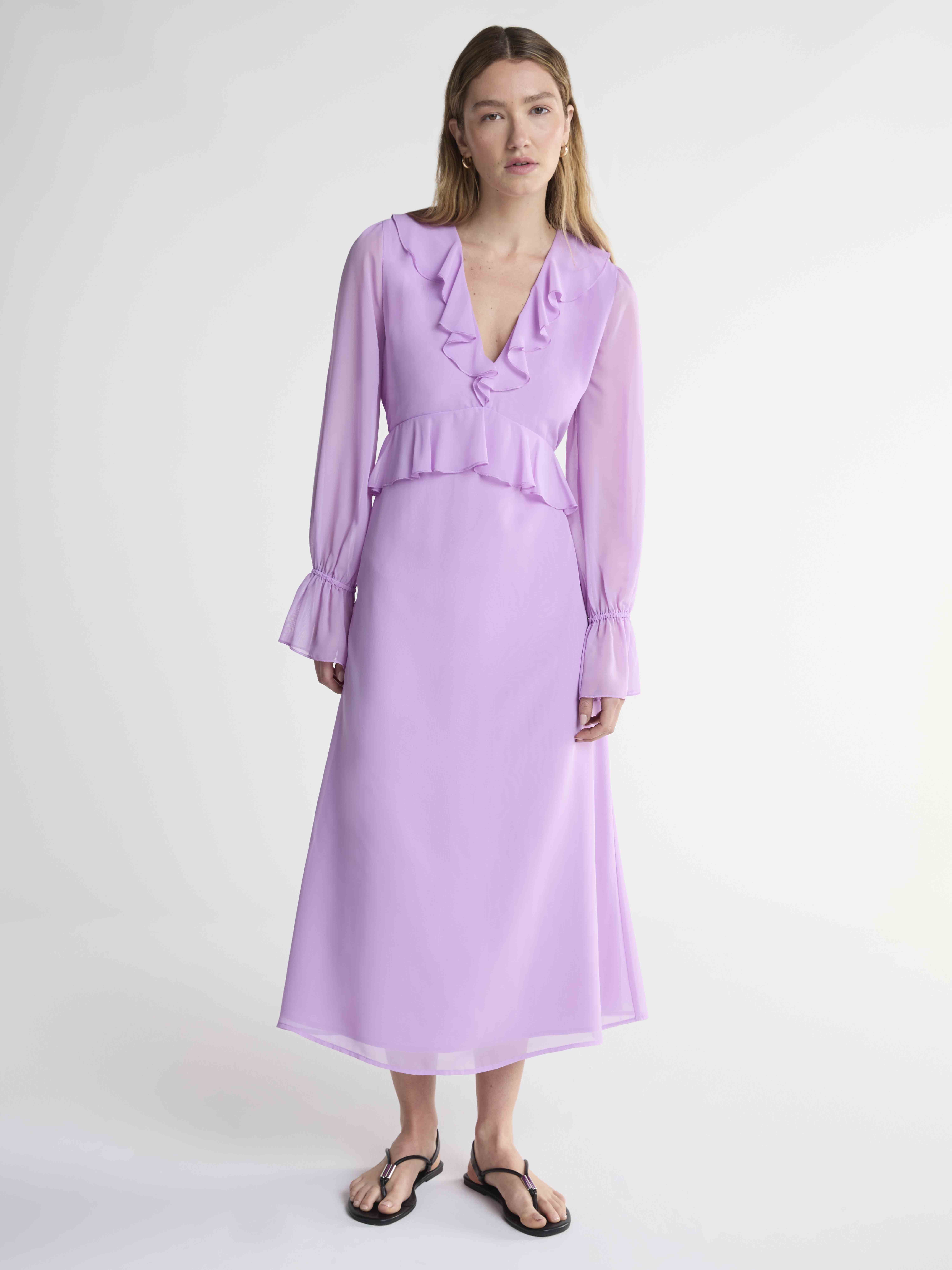 Scoop Women’s Chiffon Ruffle Maxi Dress with Long Sleeves, Sizes XS-XXL - Walmart.com