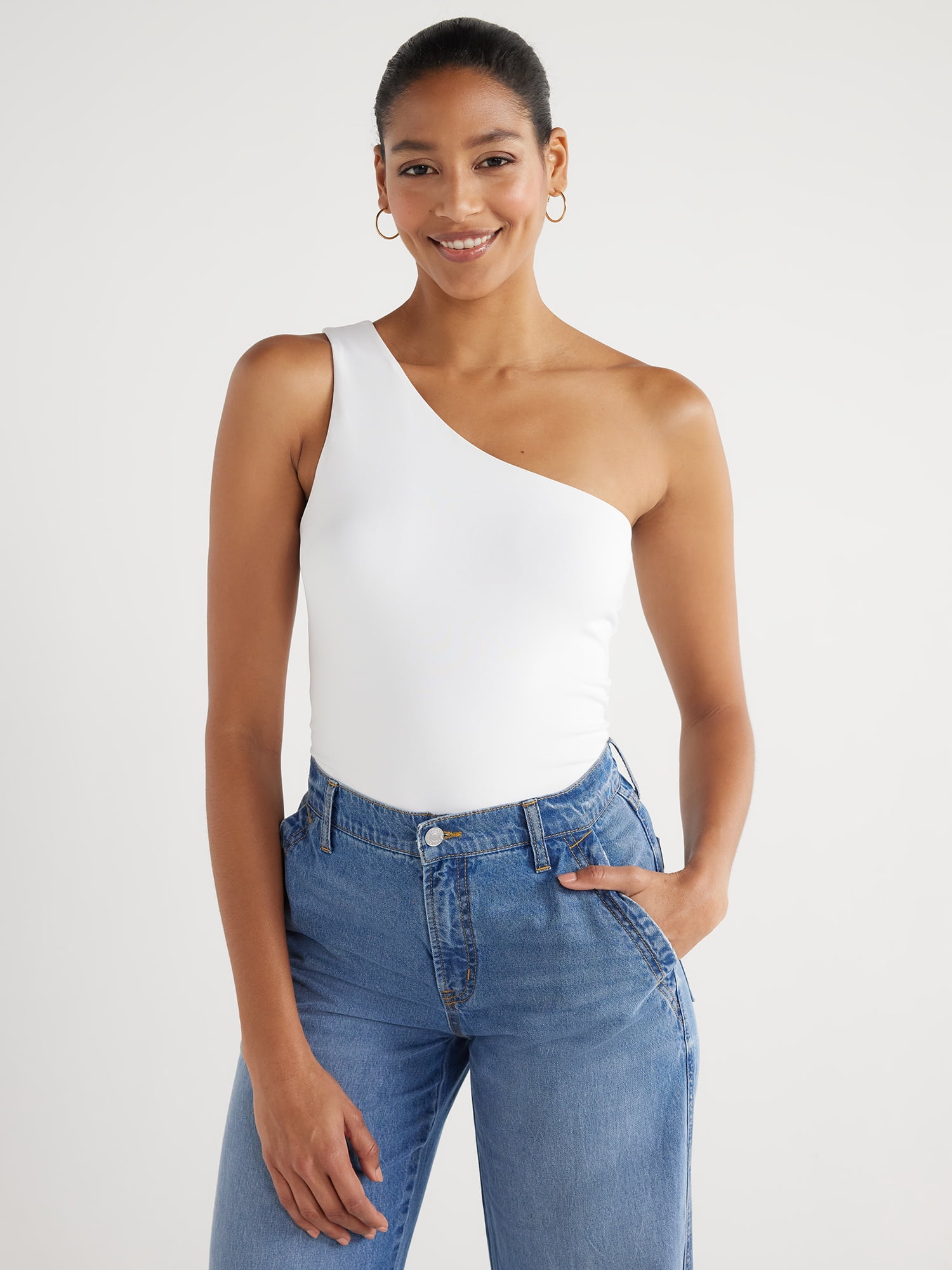 Scoop Women's Contour One Shoulder Tank Top, Sizes XS-XXL - Walmart.com