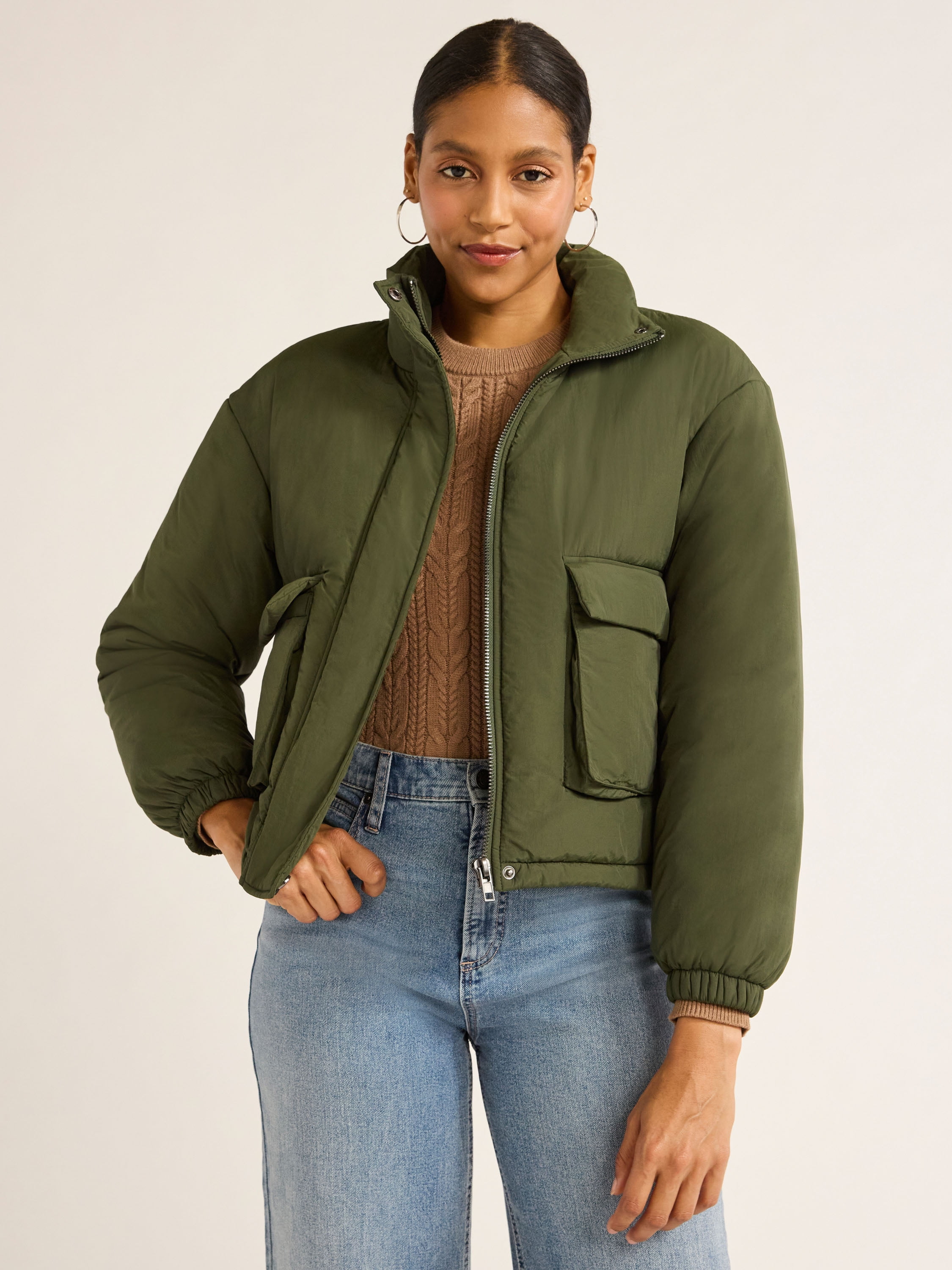 Scoop Women's Cargo Puffer Jacket, Midweight, Sizes XS-XXL - Walmart.com