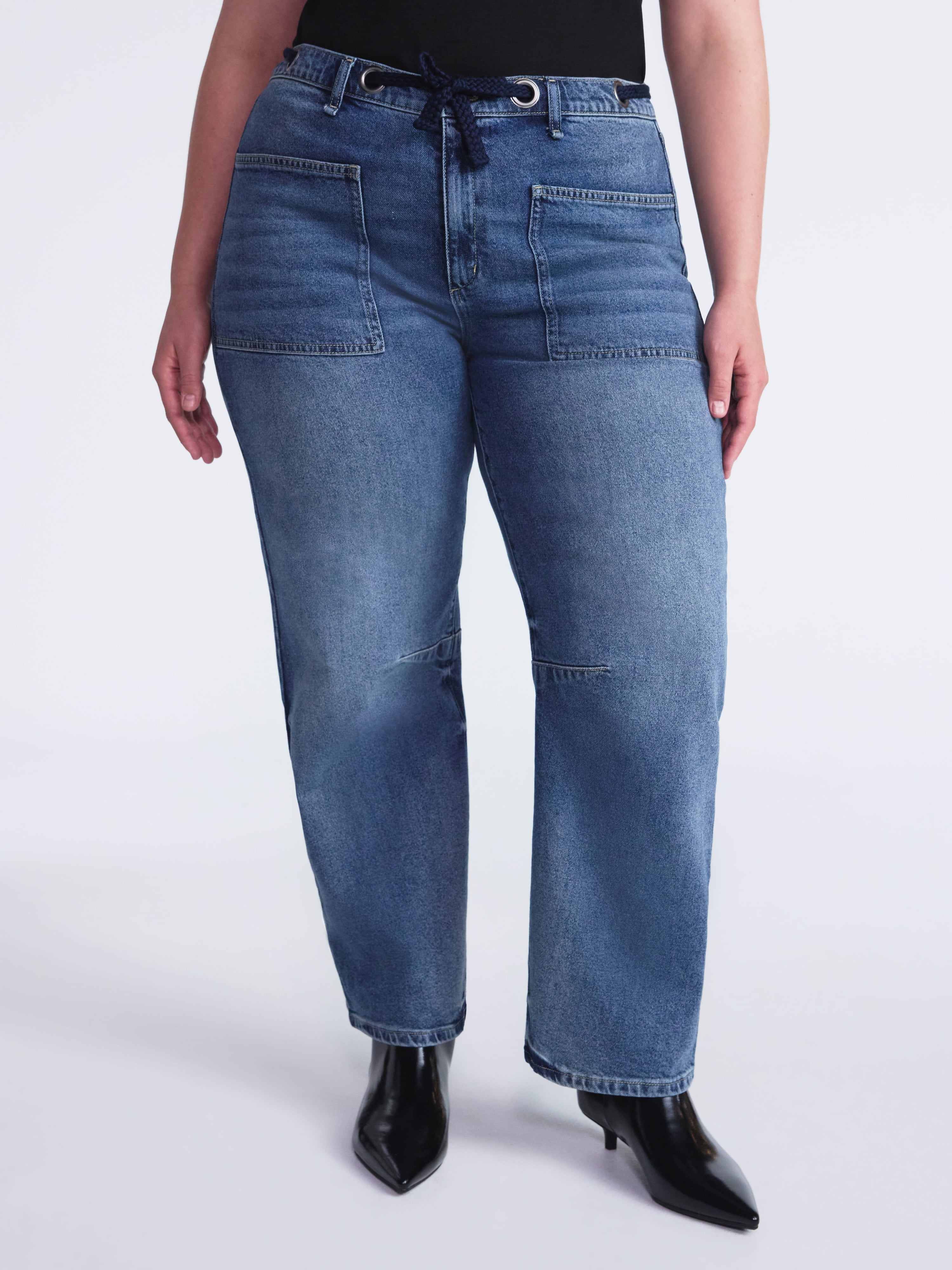 Scoop Women's and Women’s Plus High Rise Darted Barrel Jeans with Rope ...