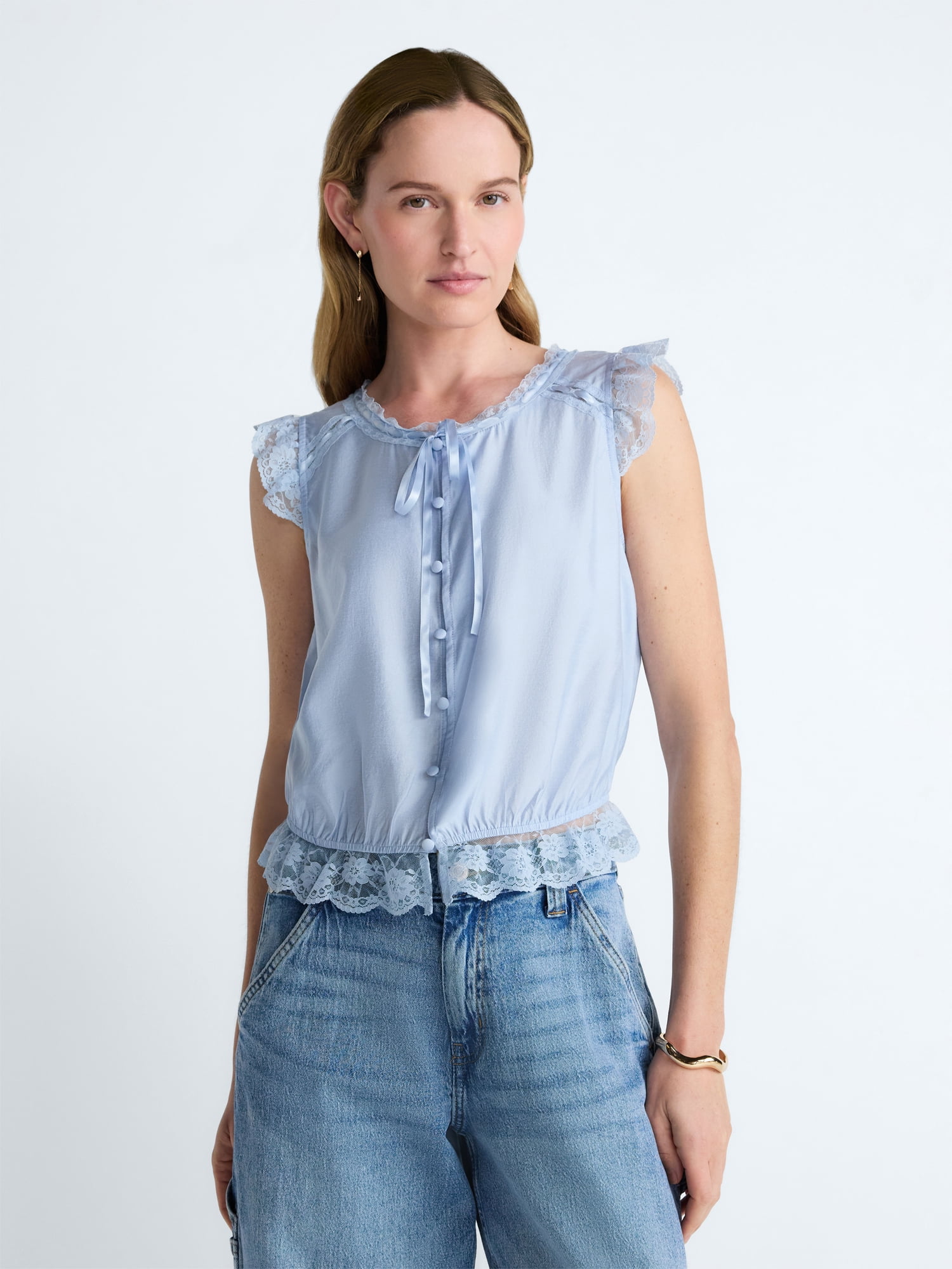 Scoop Women’s Day Lace Trim Top, Sizes XS-XXL - Walmart.com