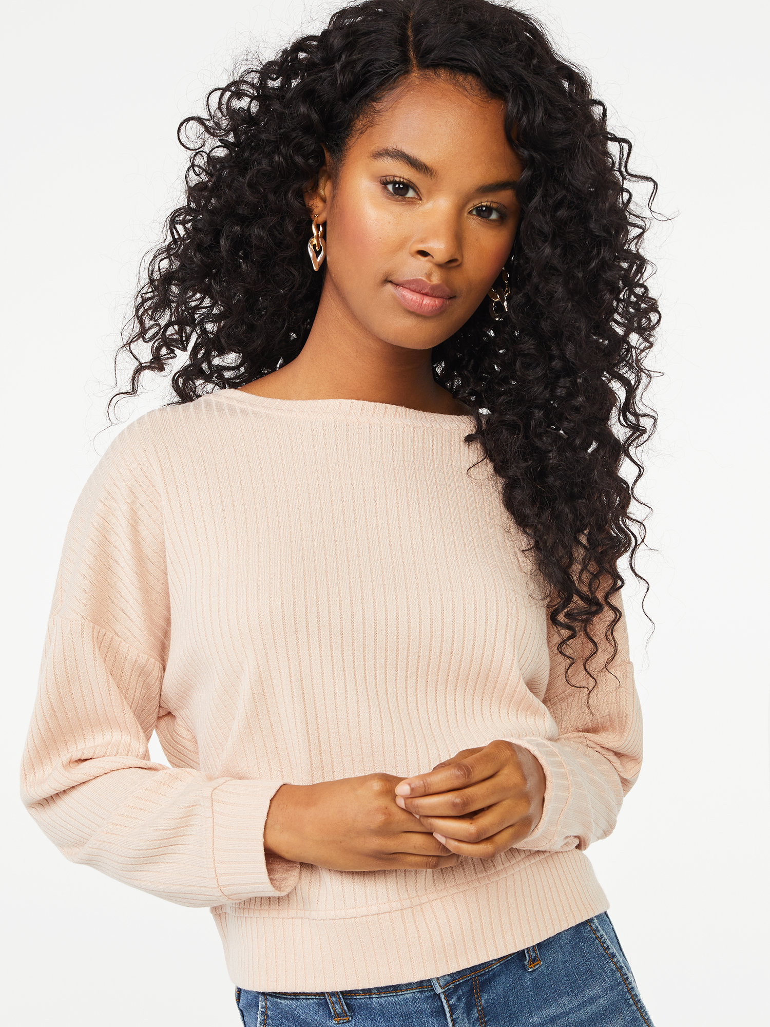 Scoop Women's Drop Shoulder Rib Pullover - Walmart.com