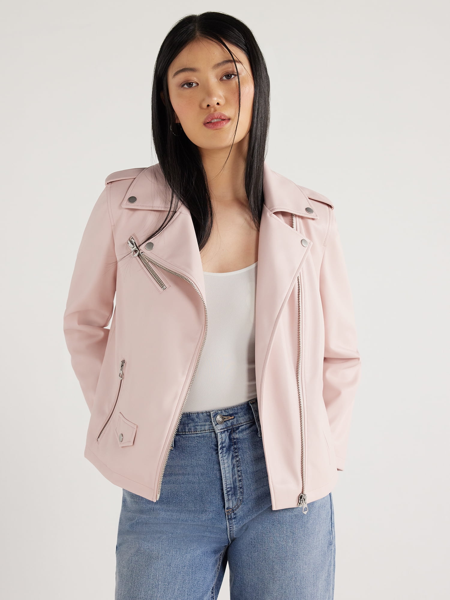 Scoop Womens Faux Leather Asymmetrical Zip Moto Jacket Sizes Xs Xxl
