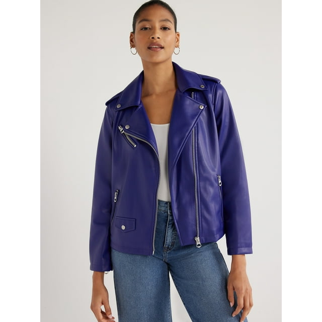 Scoop Women's Faux Leather Asymmetrical Zip Moto Jacket, Sizes XS-XXL ...