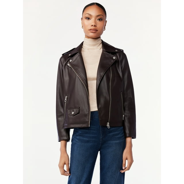 Scoop Women's Faux Leather Moto Jacket - Walmart.com Scoop Women's Faux Leather Moto Jacket - Walmart.com