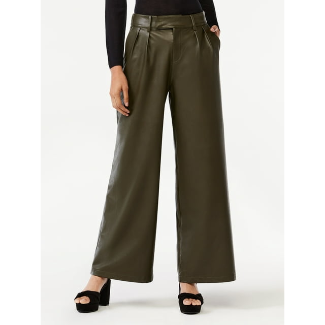 Scoop Women's Faux Leather Wide Leg Pants - Walmart.com Scoop Women's Faux Leather Wide Leg Pants - Walmart.com