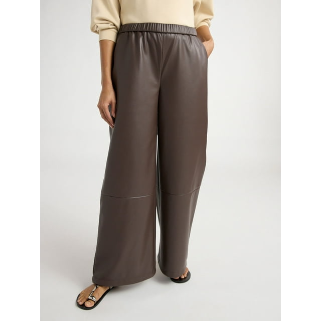 Scoop Women's Faux Leather Wide Leg Parachute Pants with Adjustable ...