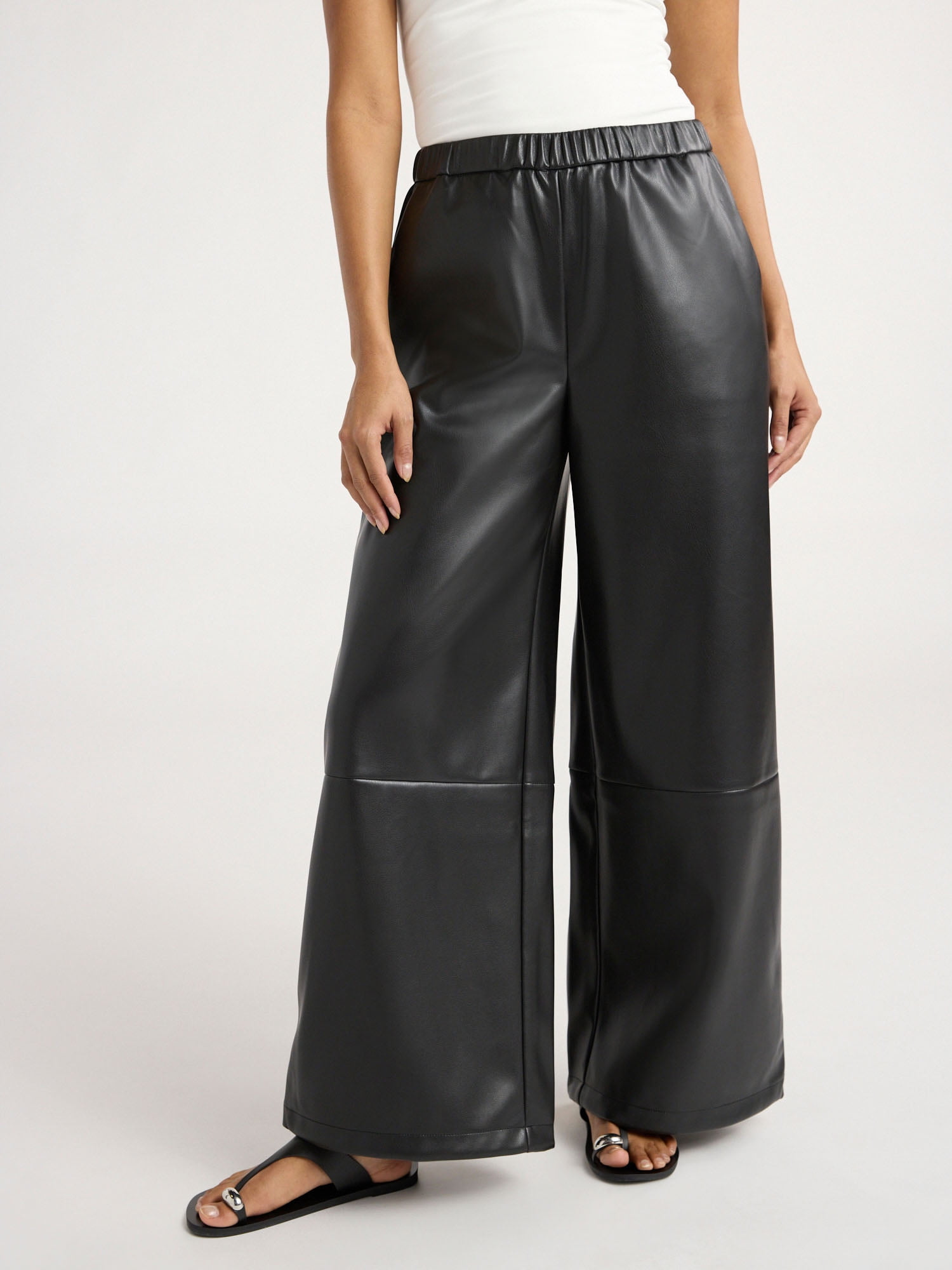Scoop Women's Faux Leather Wide Leg Parachute Pants with Adjustable ...