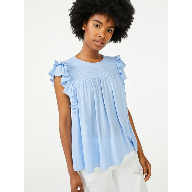 Scoop Women's Flutter Sleeve Double Ruffle Top - Walmart.com