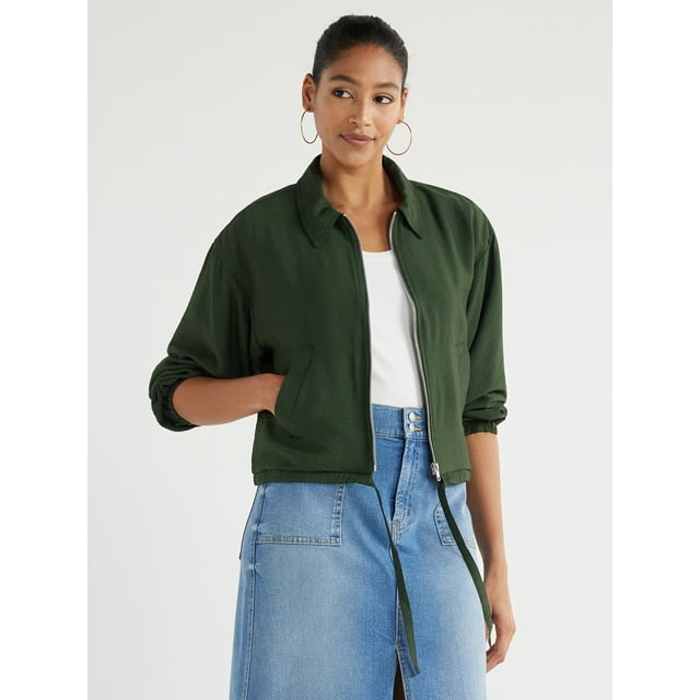 Scoop Women's Full Zip Texture Jacket, Sizes XS-XXL - Walmart.com