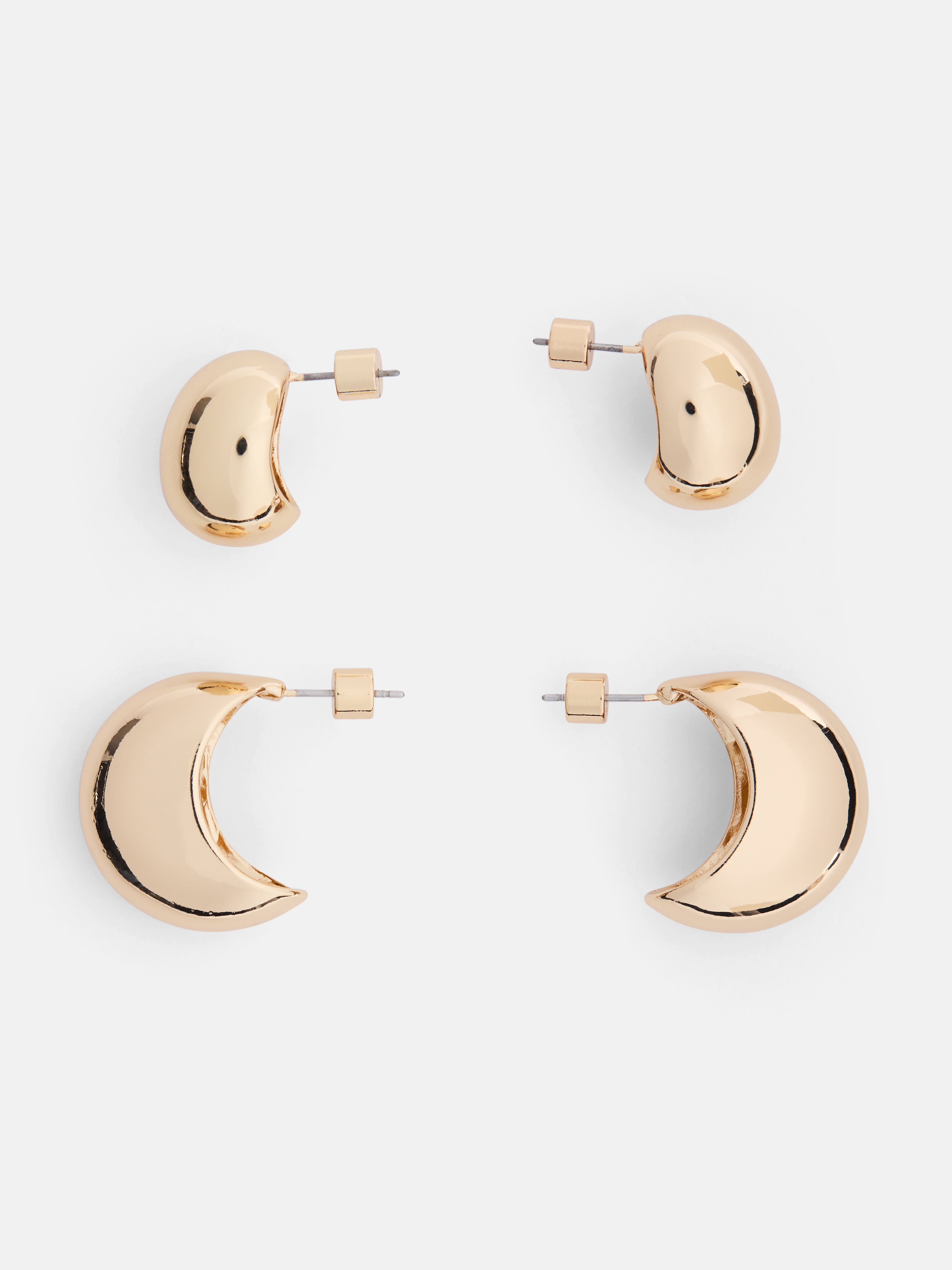 Scoop Women's Gold Tone Curved Stud & Hoop Earrings, 2 Pairs - Walmart.com