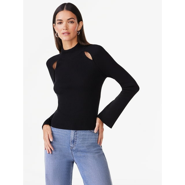 Scoop Women’s Long Cut Out Rib Knit Sweater with Long Sleeves, Sizes XS ...