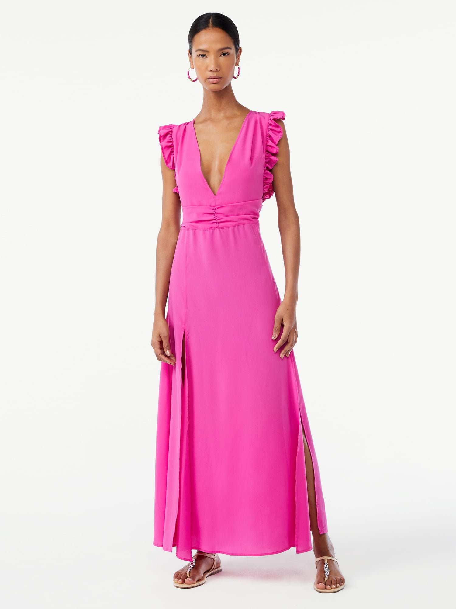 Scoop Women's Long Ruffled Top Cover Up with Side Slits - Walmart.com