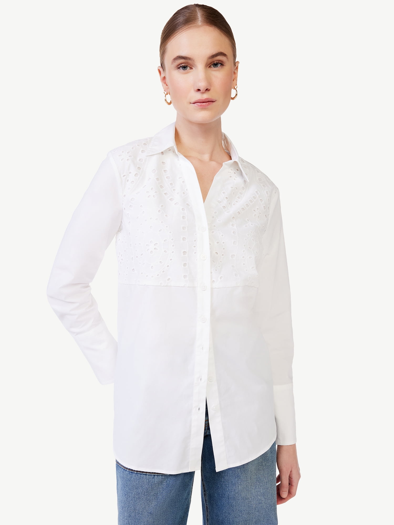 Scoop Women's Long Sleeve Eyelet Tunic Shirt - Walmart.com