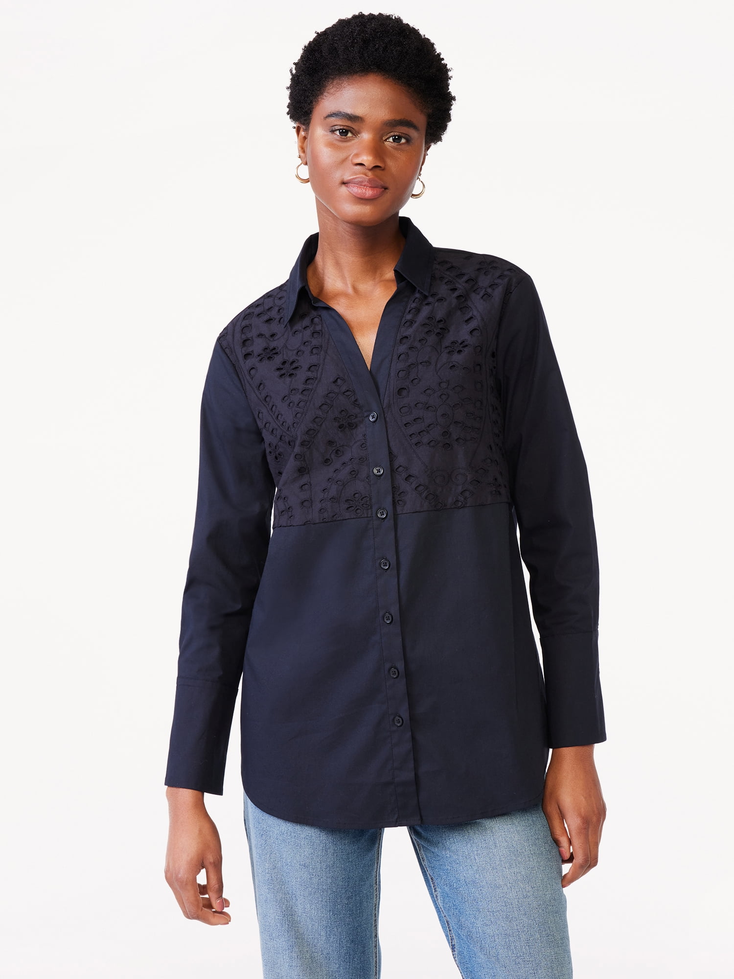 Scoop Women's Long Sleeve Eyelet Tunic Shirt - Walmart.com