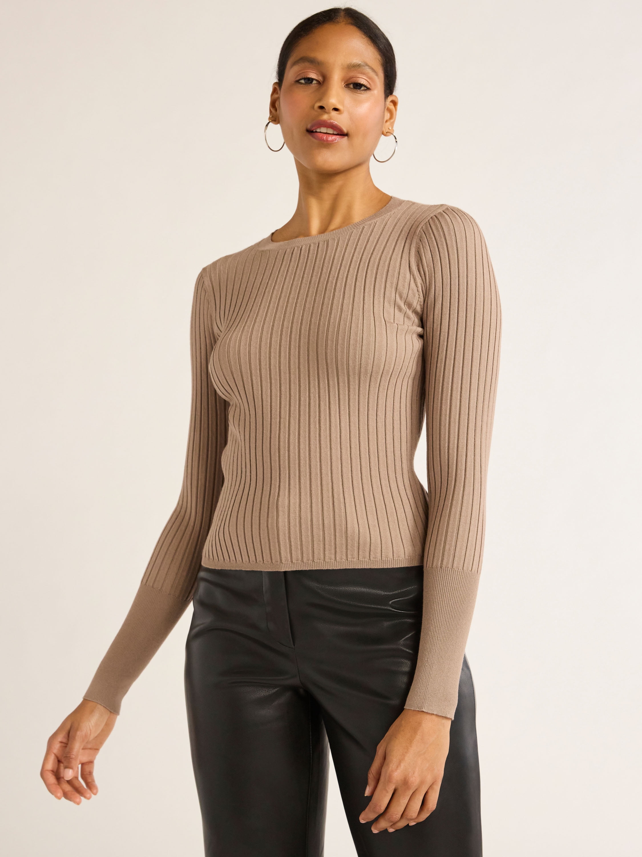 Scoop Women's Wide Ribbed Crewneck Sweater, Lightweight, Sizes XS-XXL ...