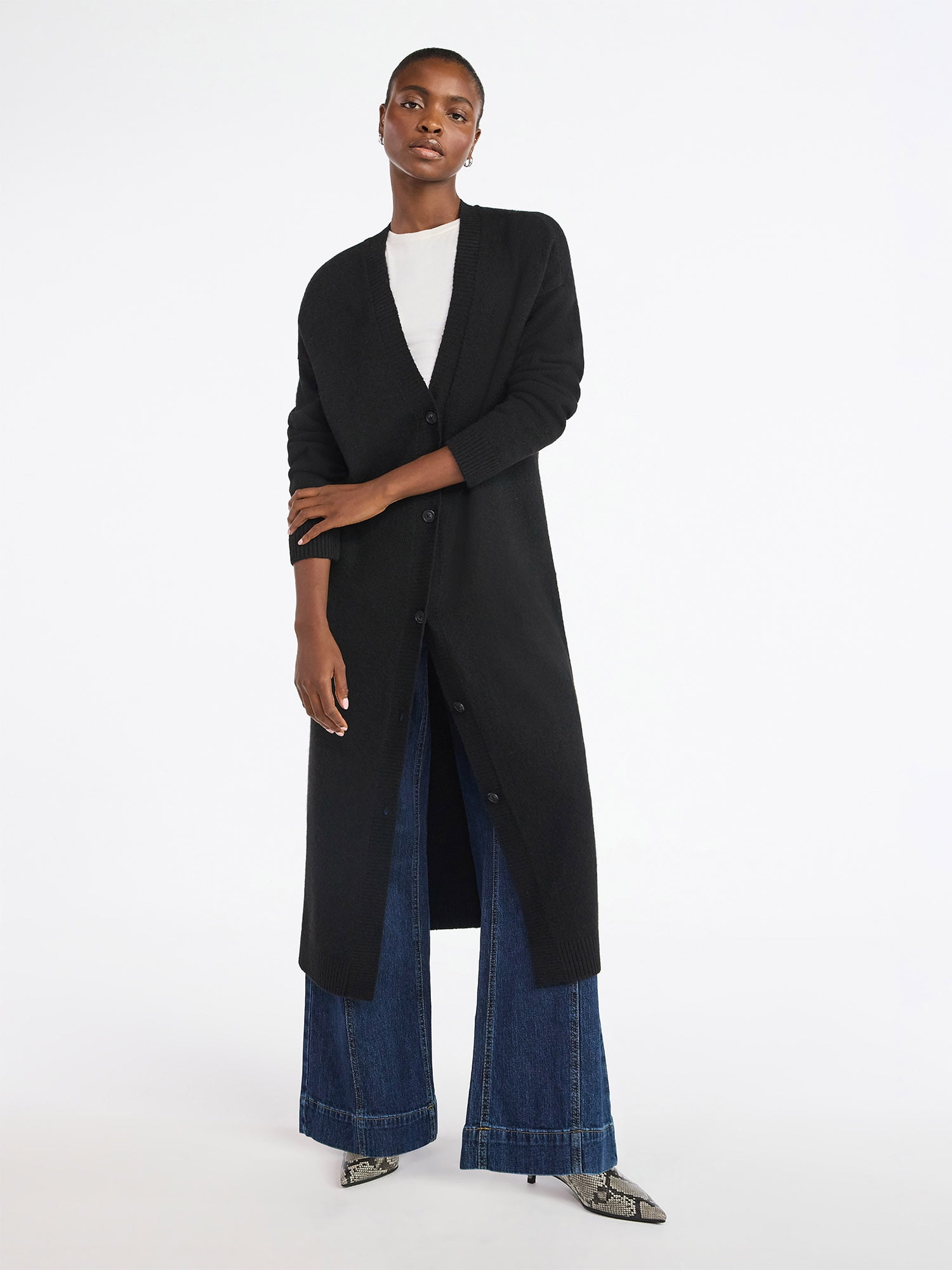 Scoop Women's and Women's Plus Button Front Maxi Cardigan Sweater ...