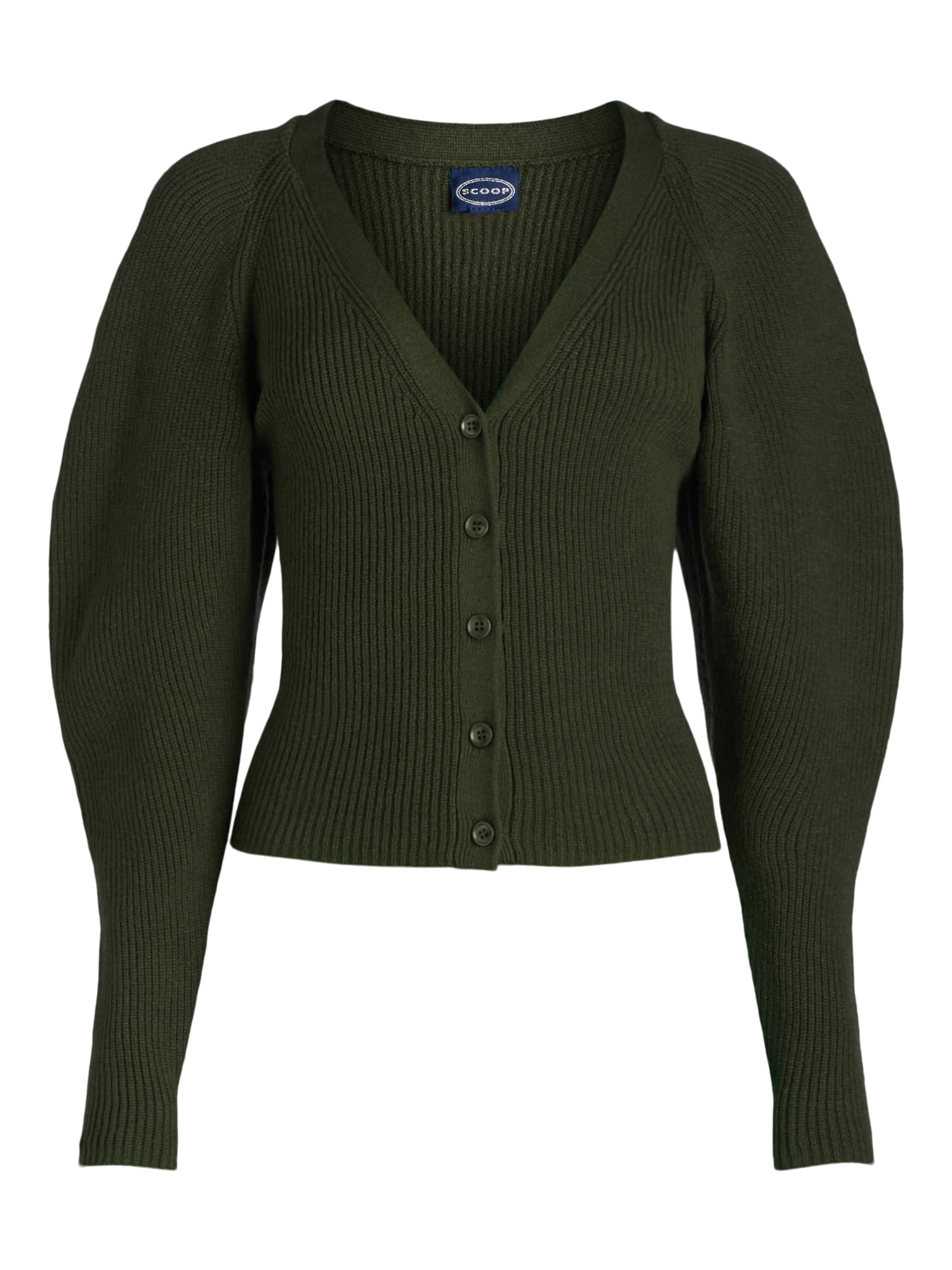 Scoop Women's Puff Sleeve Cardigan Sweater, Lightweight, Sizes XS-XXL ...