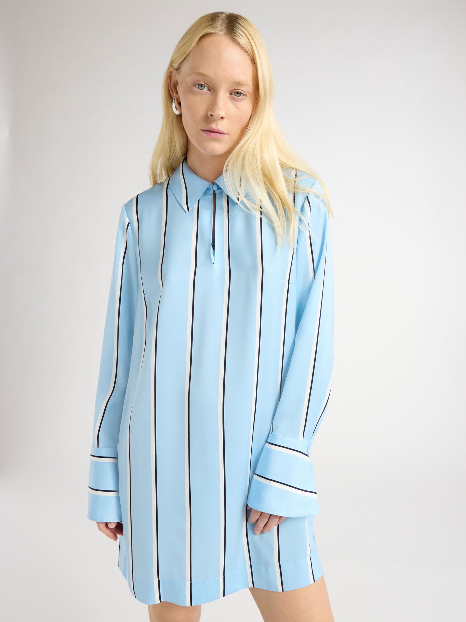 Scoop Women's Matte Satin Collared Mini Shirtdress with Long Sleeves ...