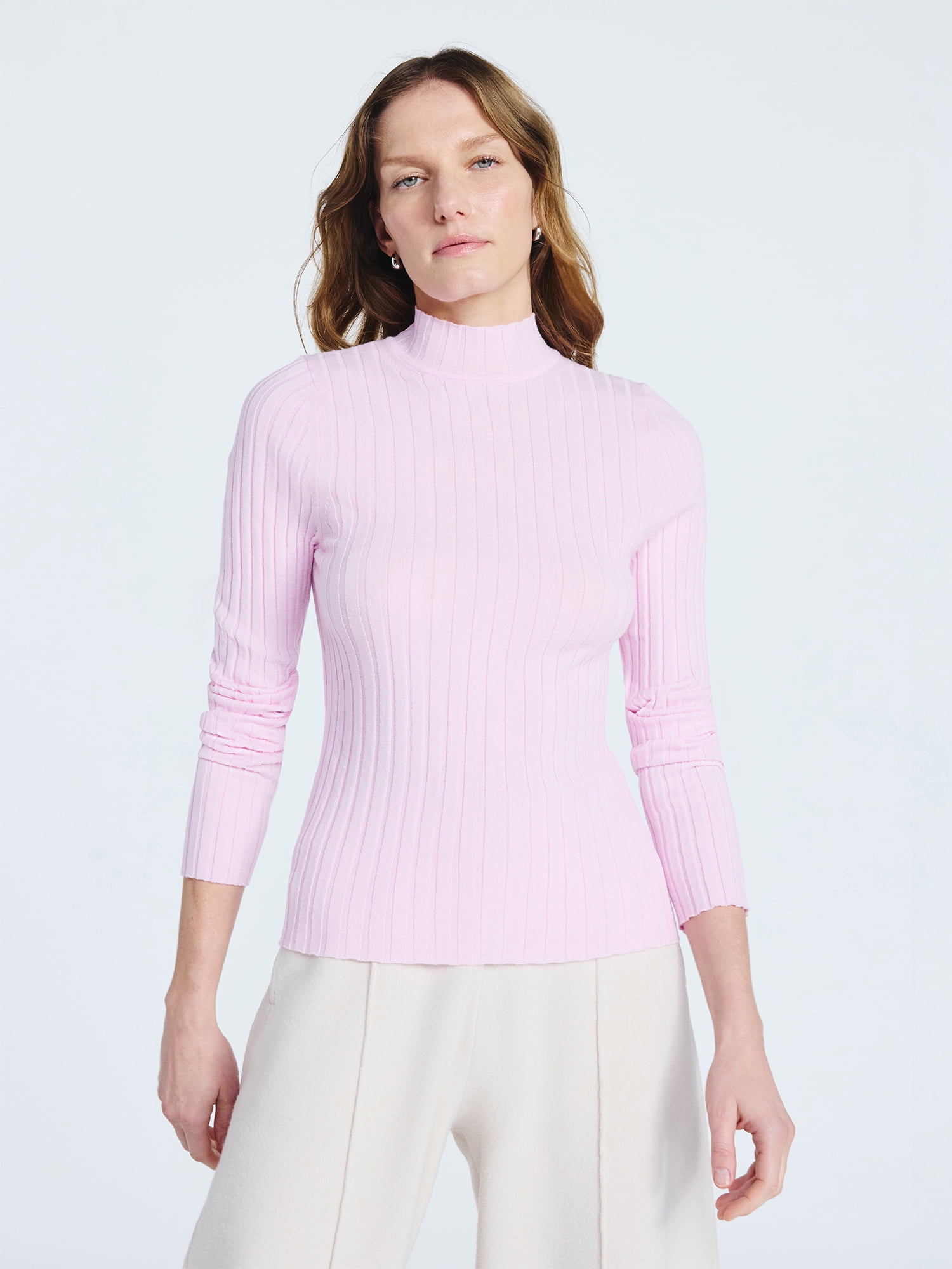 Scoop Women's Ribbed Mockneck Sweater, Lightweight, Sizes XS-XXL ...