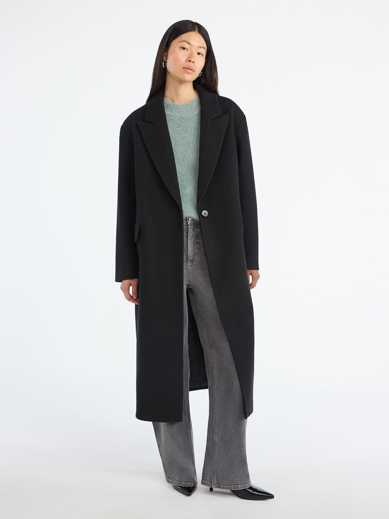 Scoop Women's and Women's Plus Oversized Faux Wool Coat, Heavyweight ...