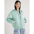 Scoop Women's Oversized Satin Bomber Jacket with Rouched Sleeves, Sizes ...