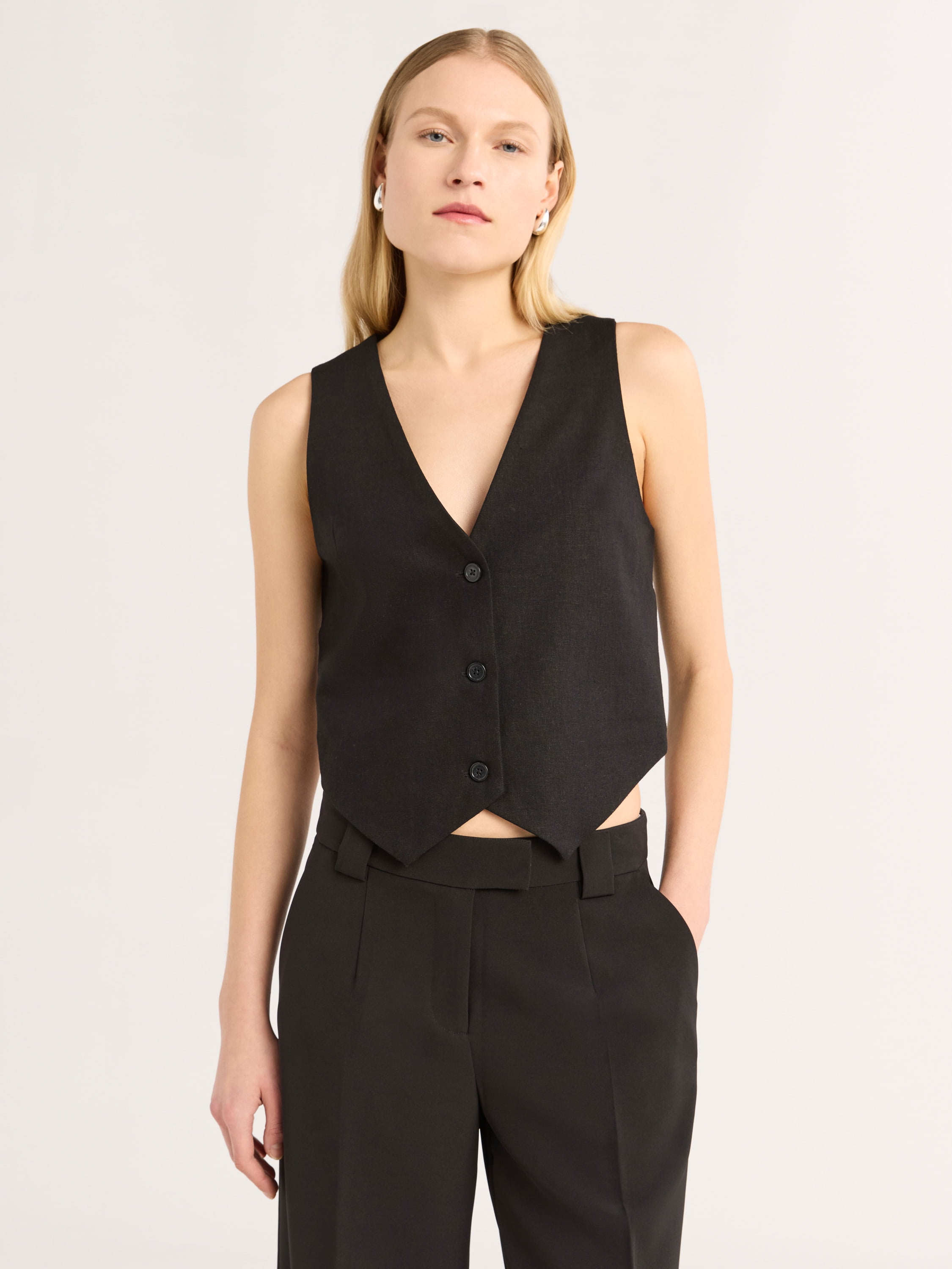 Scoop Women's and Women's Plus Linen Blend V-Neck Button Vest, Sizes XS ...