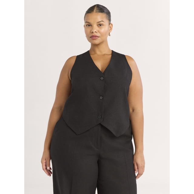Scoop Women's Plus Linen Blend V-Neck Button Vest, Sizes 1X-4X ...