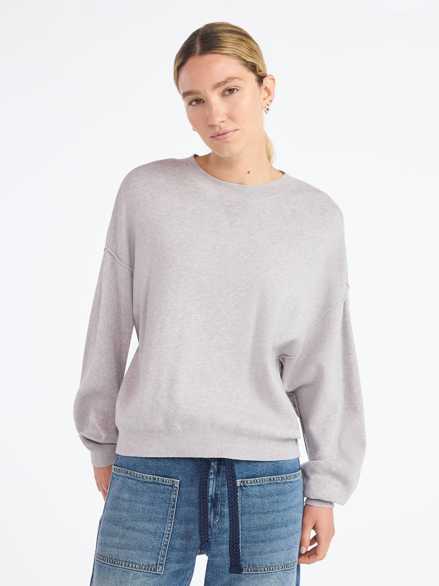 Scoop Women's and Women's Plus Oversized Crewneck Sweater, Lightweight ...