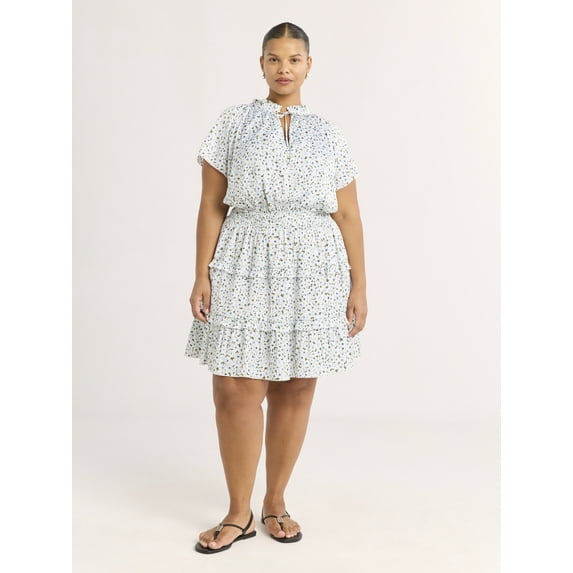 Scoop Women's Satin Mini Ruffle Dress with Cap Sleeves, Sizes XS-4X ...