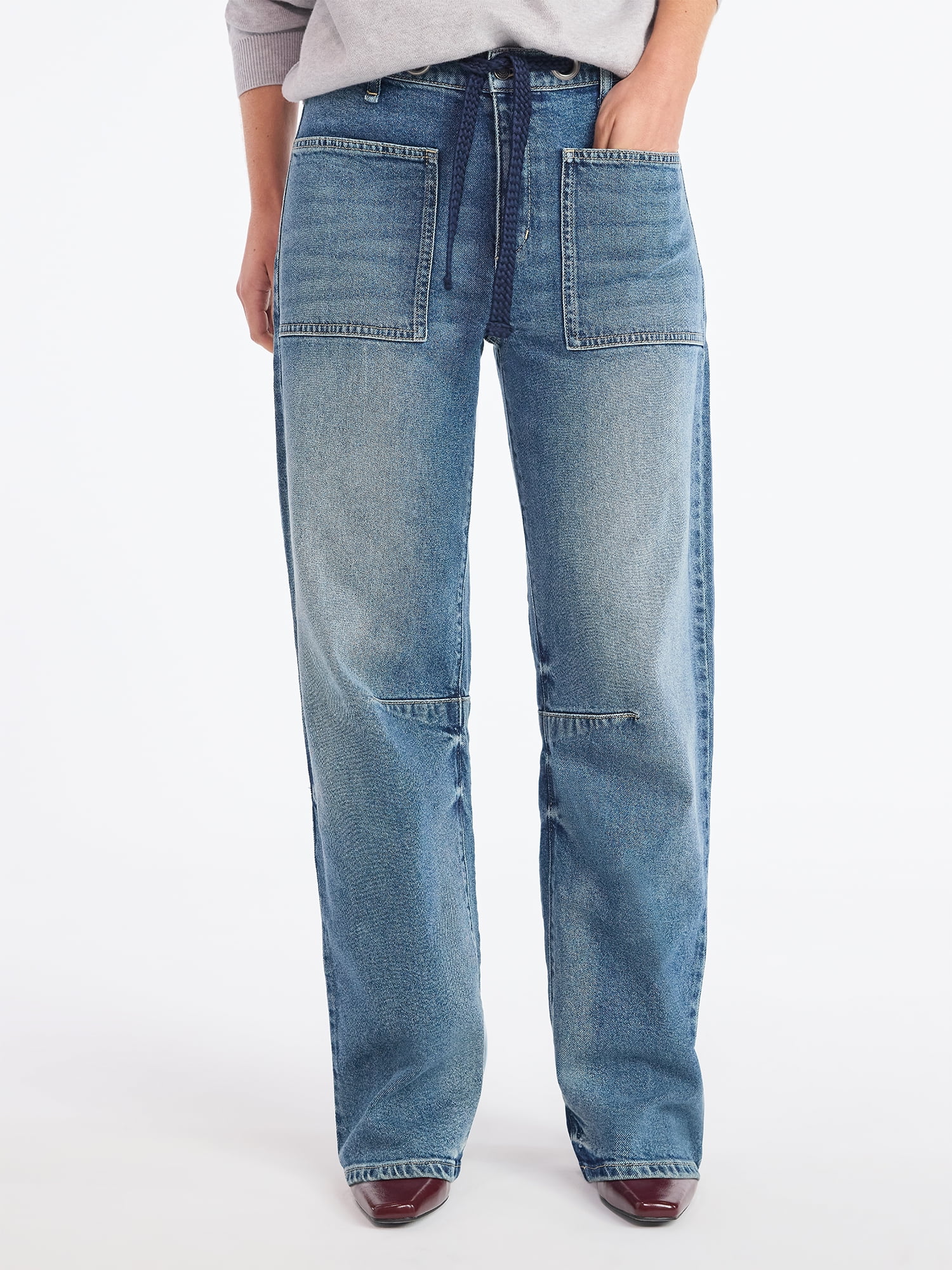 Scoop Women's and Women’s Plus High Rise Darted Barrel Jeans with Rope ...