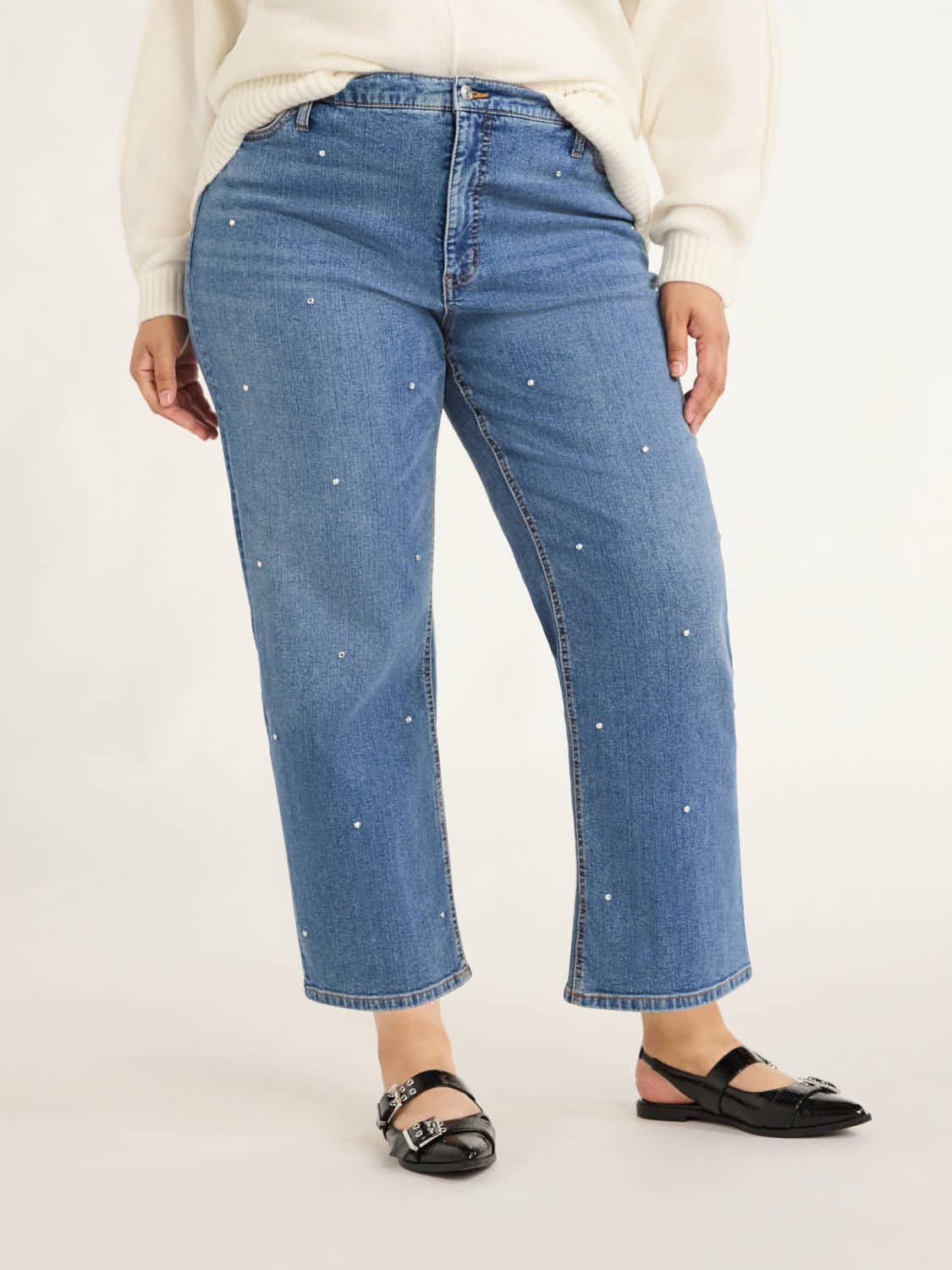 Scoop Women’s Plus Low Slung Cropped Jeans with Rhinestones, 27” Inseam ...