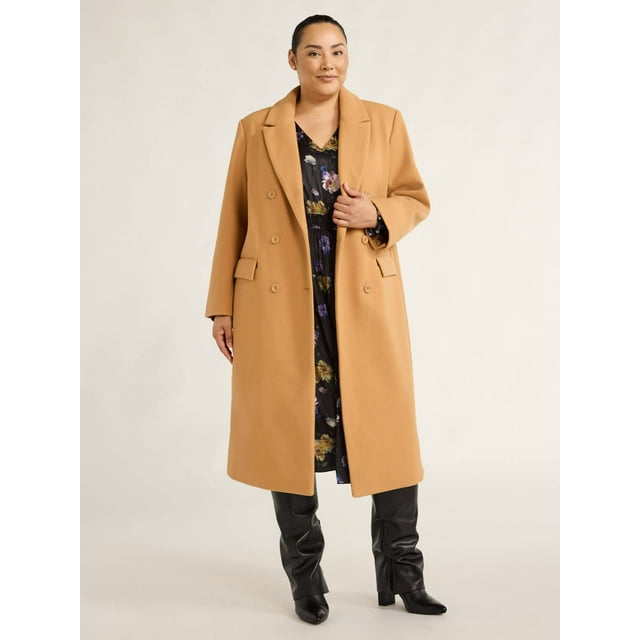 Scoop Women's & Women's Plus Faux Wool Oversized Double Breasted Coat ...