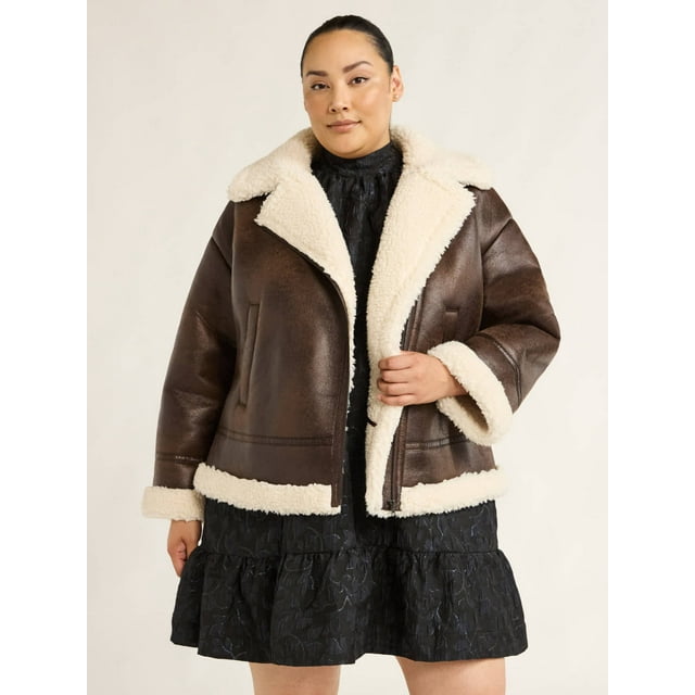 Scoop Women's Faux Leather Moto Jacket with Faux Fur Lining, Sizes XS ...