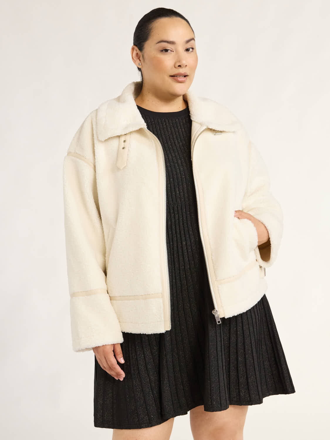Scoop Women's Plus Faux Fur Oversized Teddy Jacket, Sizes 1X-4X ...