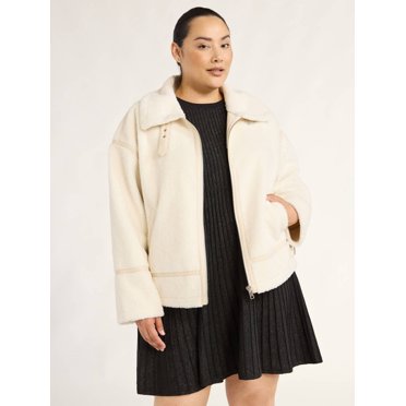 Scoop Women's Faux Suede Oversized Moto Jacket with Faux Fur Lining - Walmart.com
